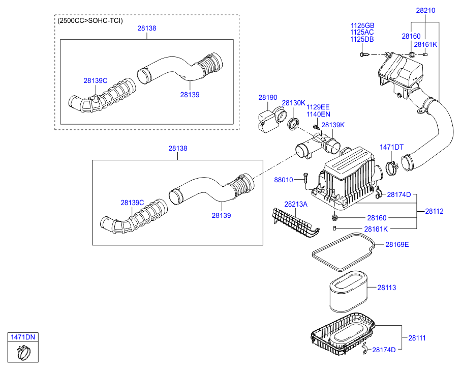 Abrazadera Filtro Aire H100 Truck-(Hr)-4F - Marca: Hyundai Genuine Parts